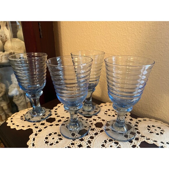 Libbey | Dining | 4 Vintage Libbey Sirrus Blue Footed Goblets | Poshmark